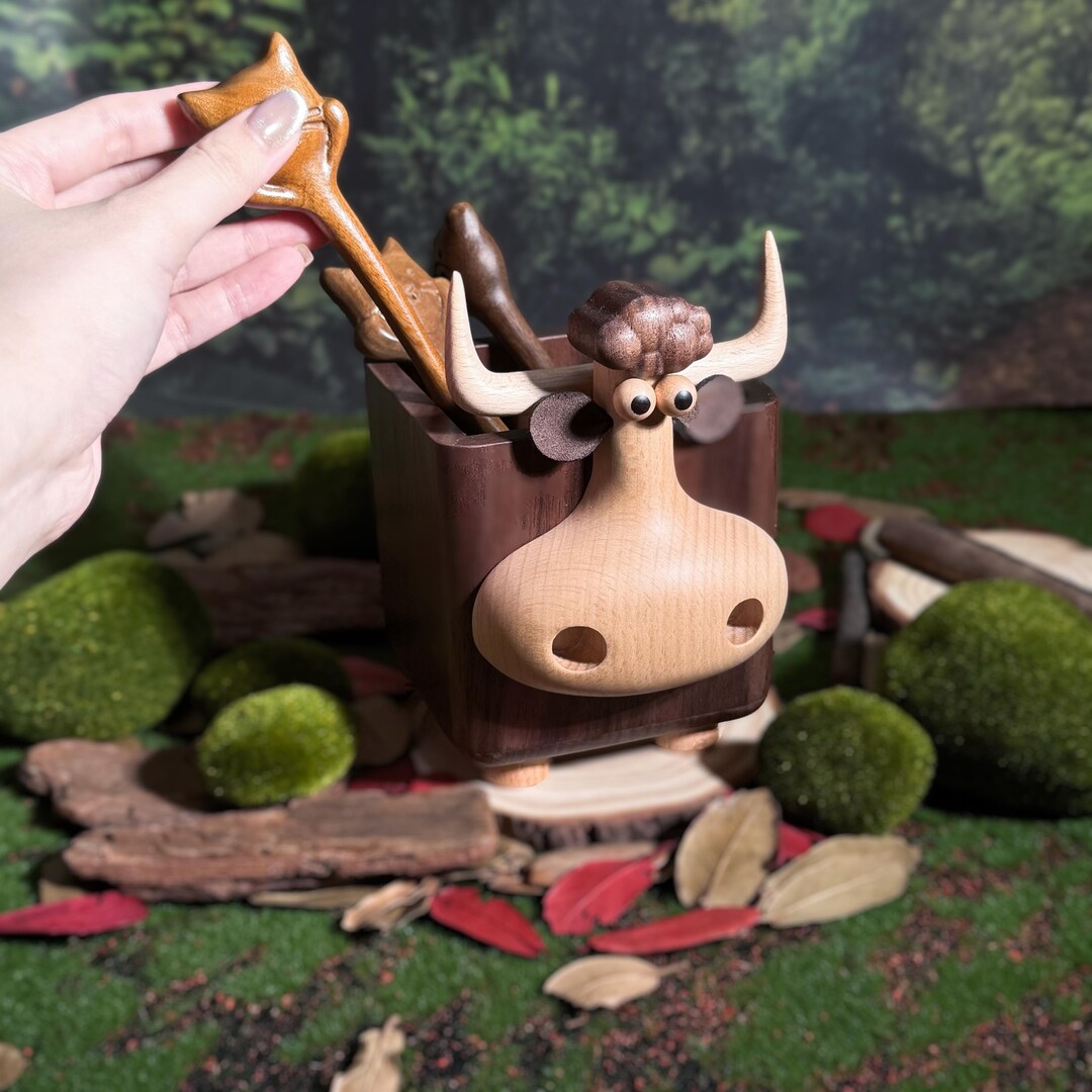 Handcrafted Wooden Bull Storage Box, Creative Pen Holder, Unique ...