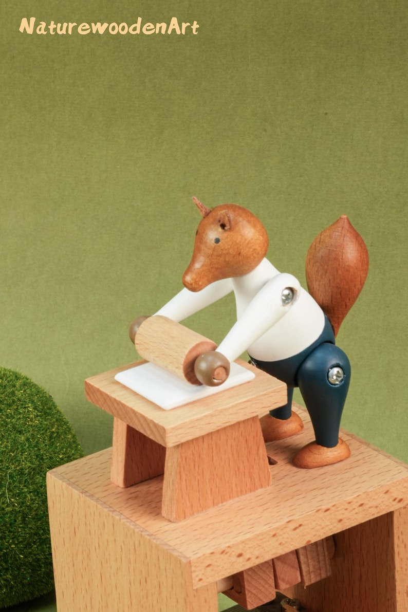 Custom Hand-crank Fox Baker Music Box, Fox Automata Toy, Fox Kinetic ...