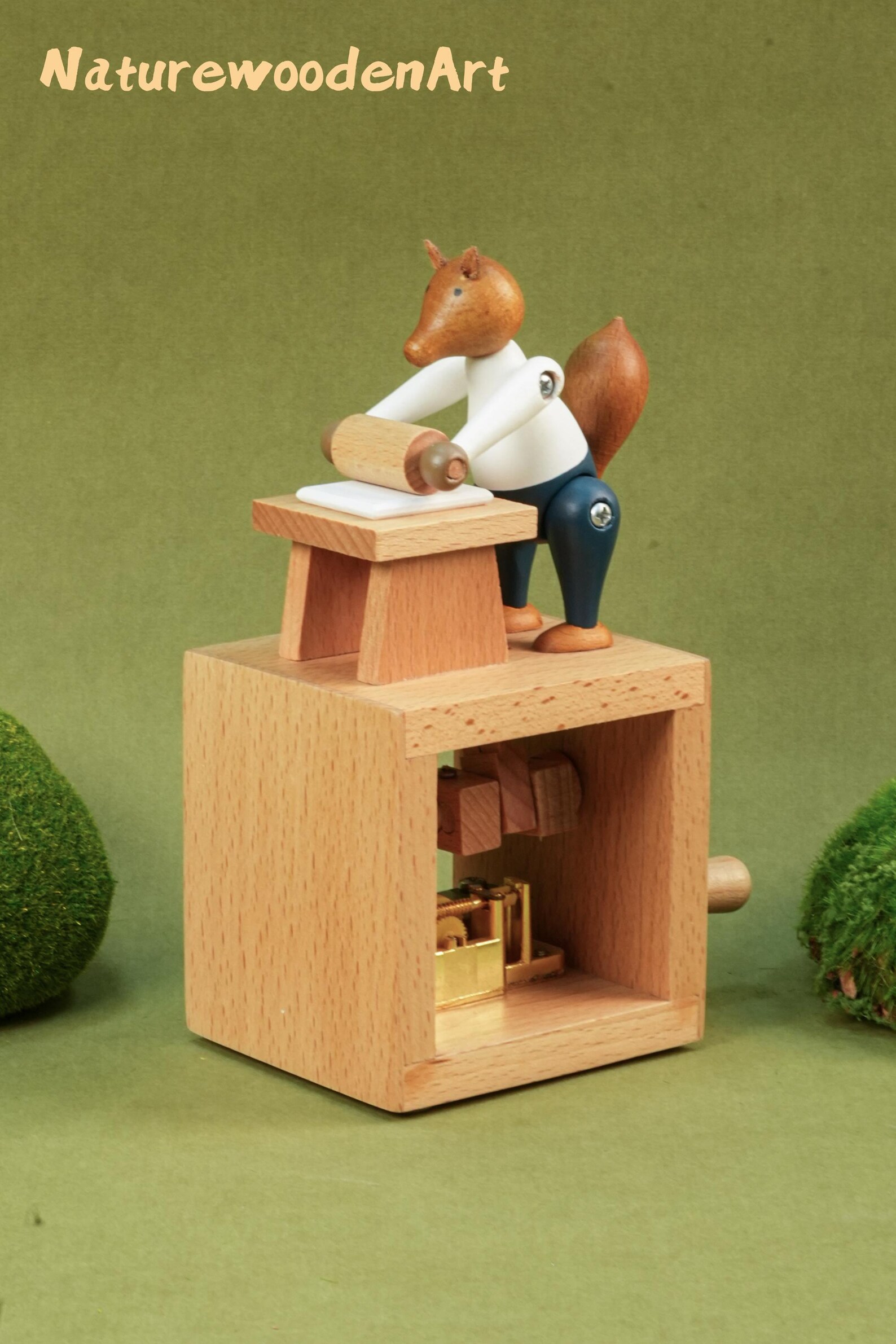 Custom Hand-crank Fox Baker Music Box, Fox Automata Toy, Fox Kinetic ...