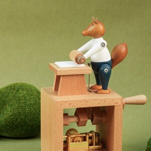 Custom Hand-crank Fox Baker Music Box, Fox Automata Toy, Fox Kinetic ...
