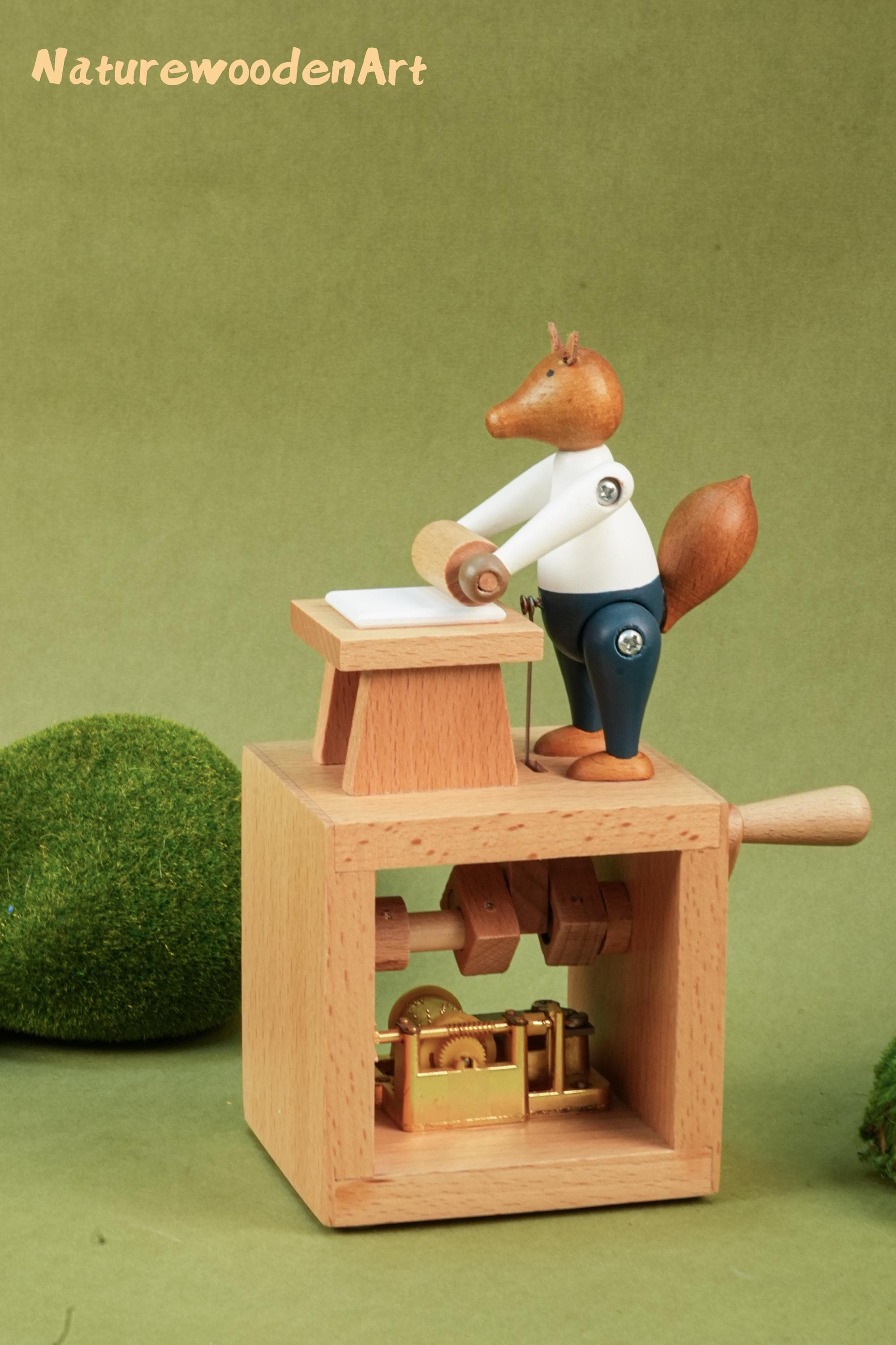 Custom Hand-crank Fox Baker Music Box, Fox Automata Toy, Fox Kinetic ...