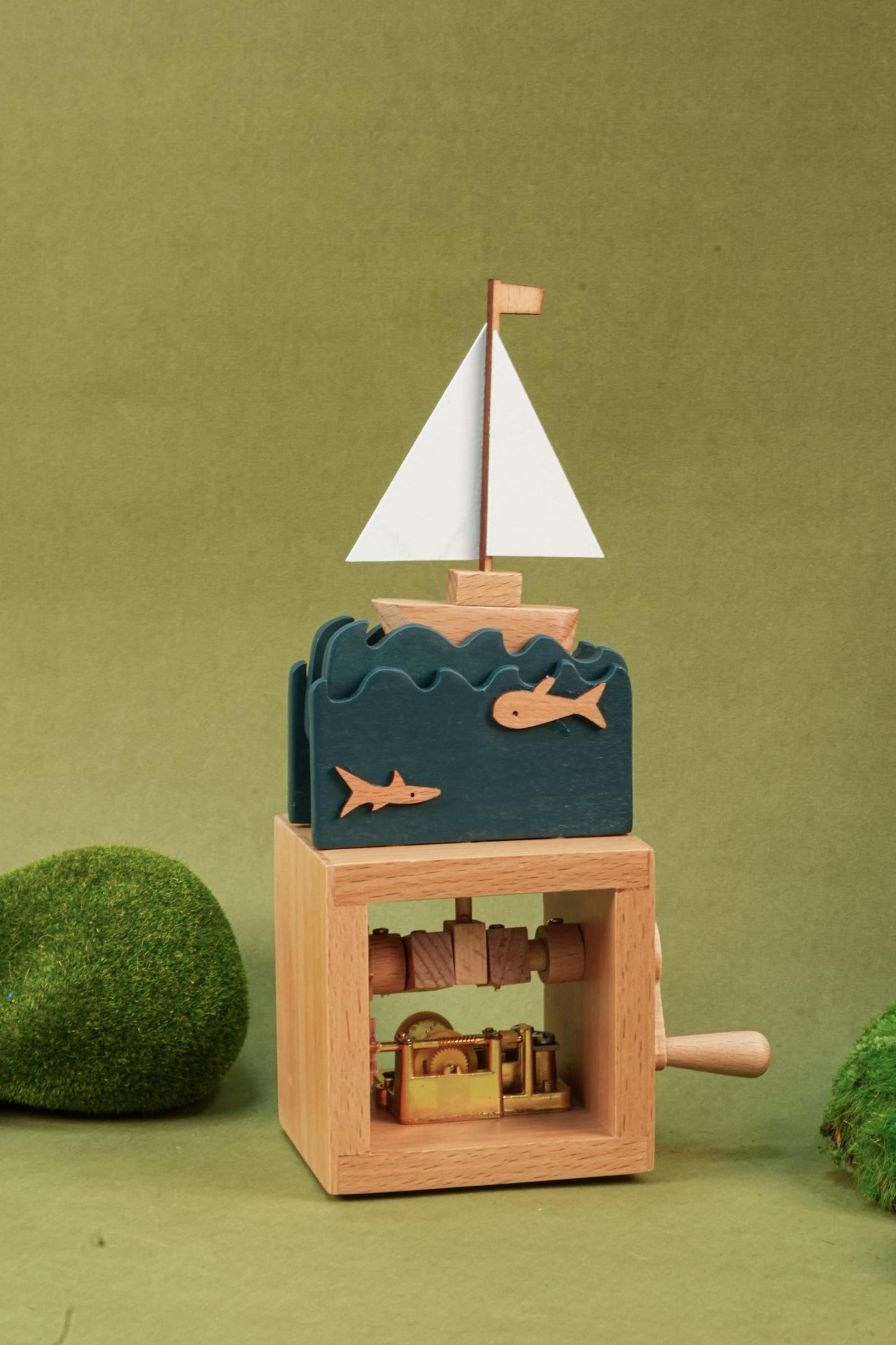 Custom Hand-crank Wooden Music Box With Moving Sailboat, Wooden ...