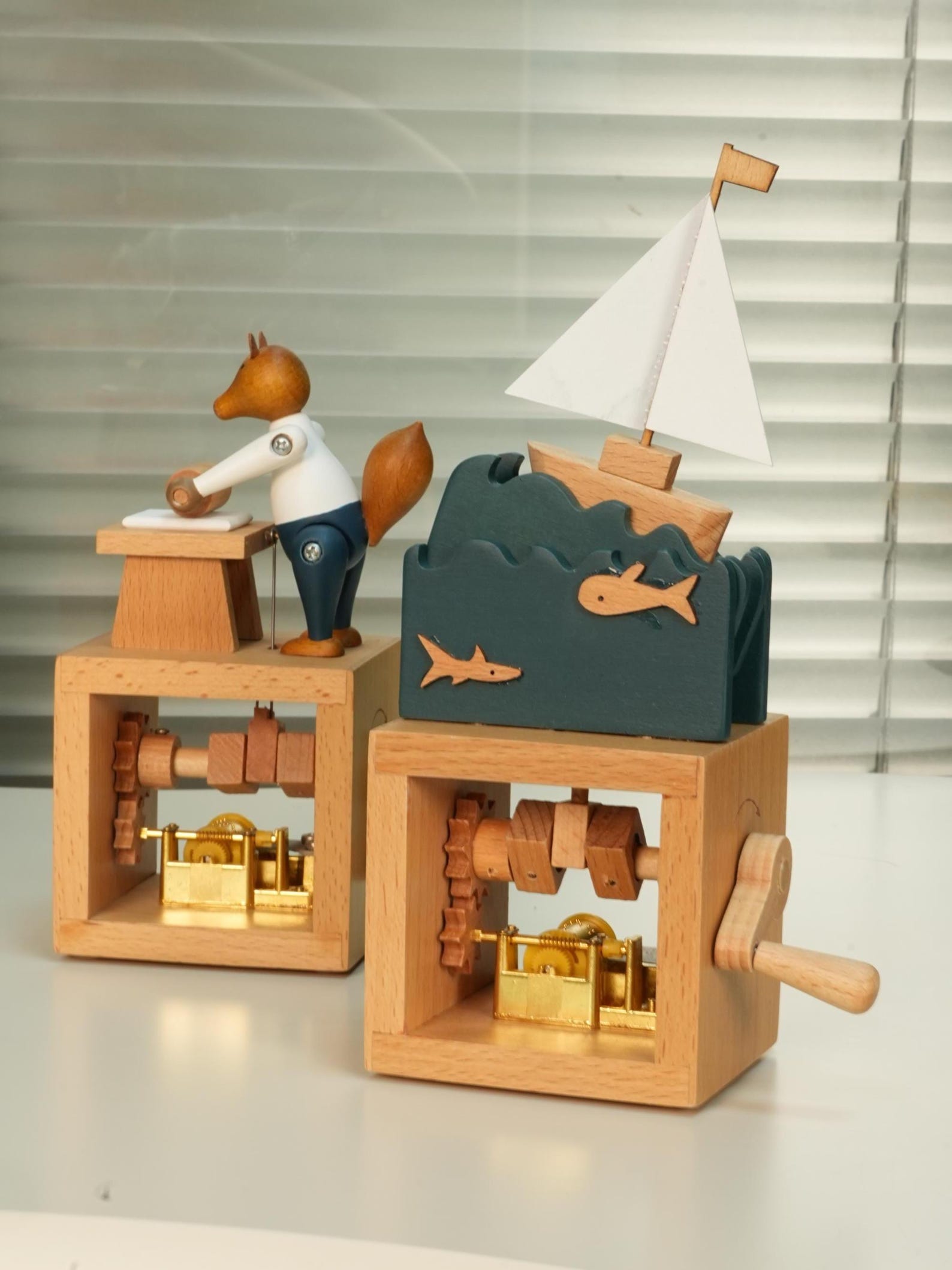 Custom Hand-crank Wooden Music Box With Moving Sailboat, Wooden ...