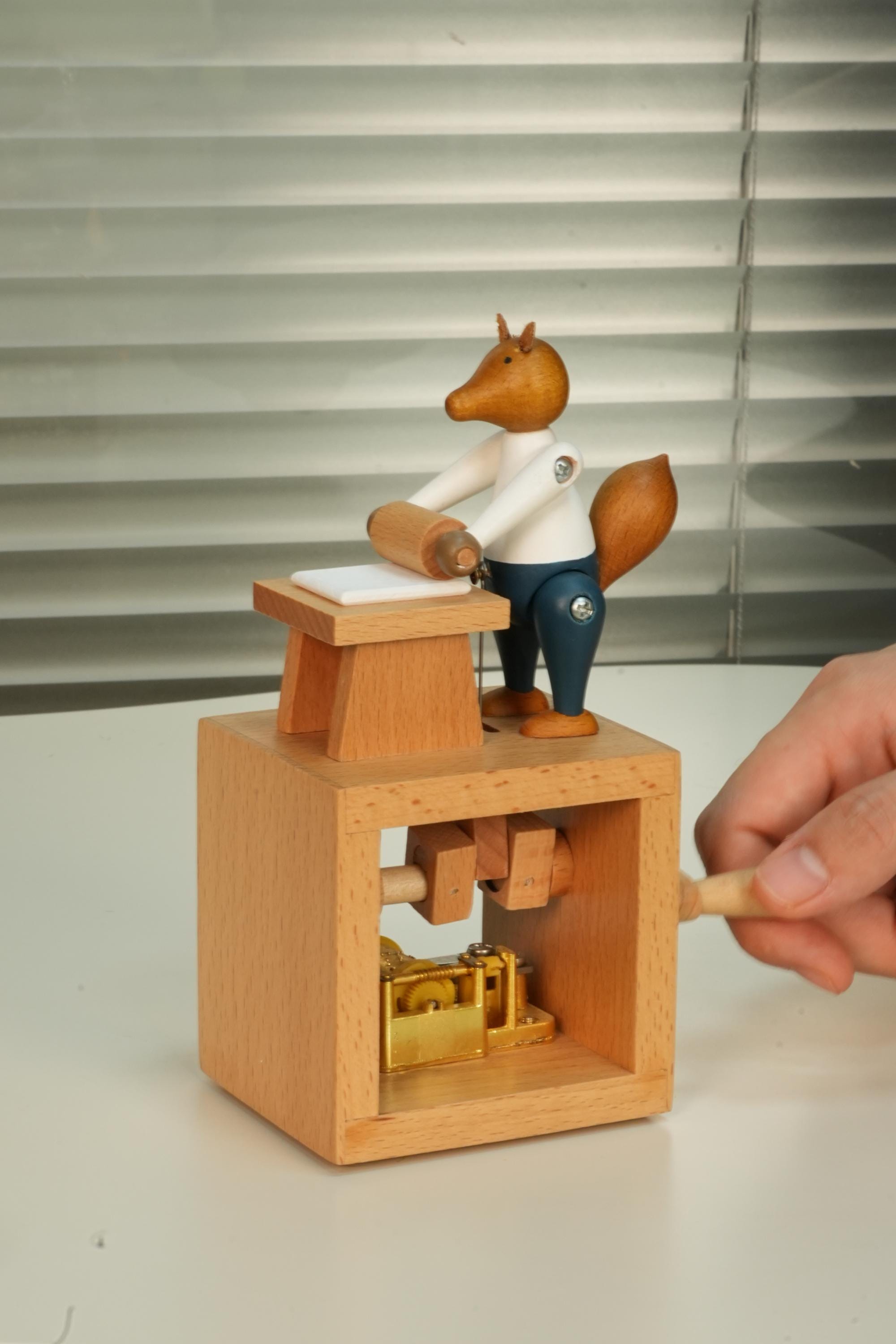 Custom Hand-crank Fox Baker Music Box, Fox Automata Toy, Fox Kinetic ...