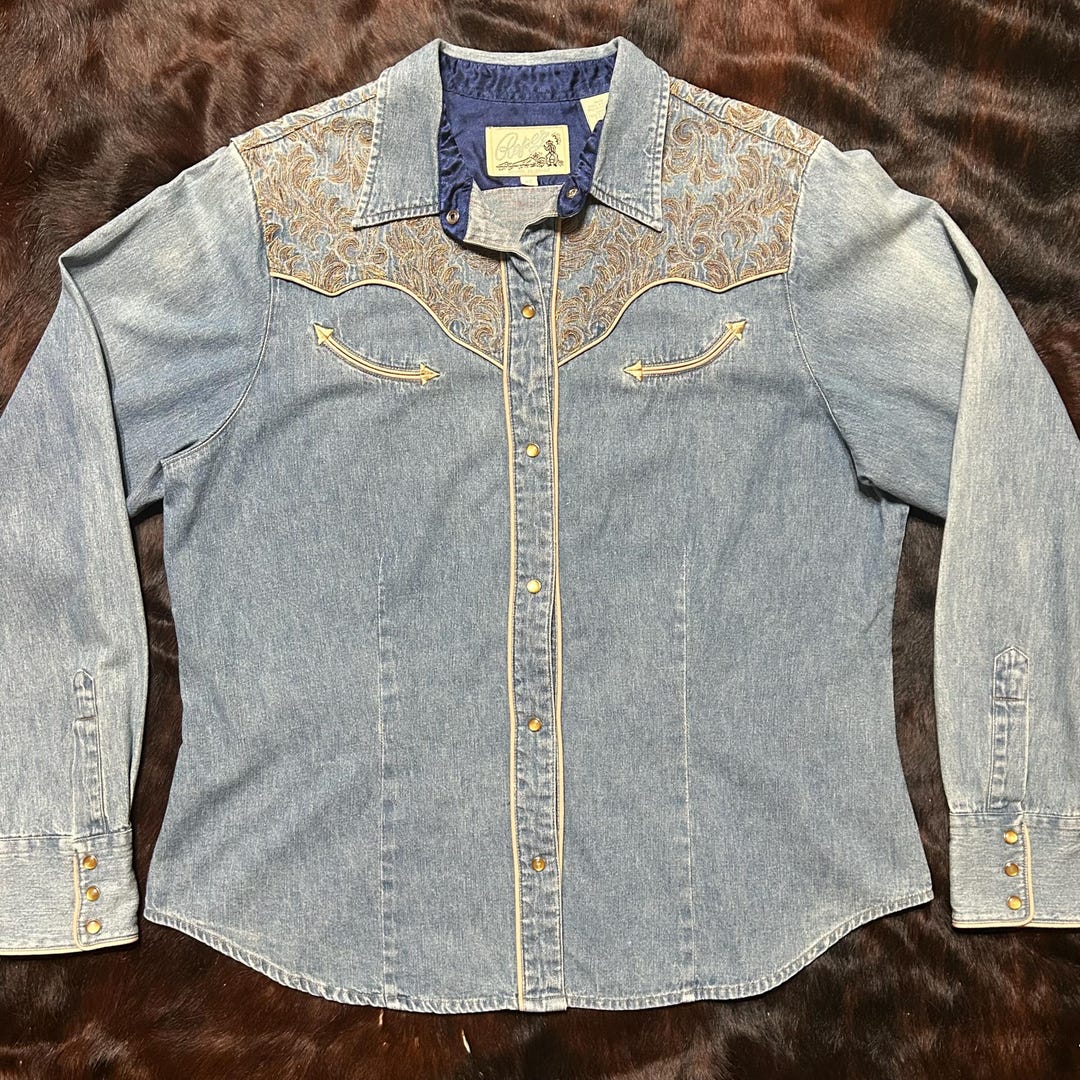 Vintage Roper Denim Embroidered Pearlsnap Shirt Women’s XL, Vintage ...