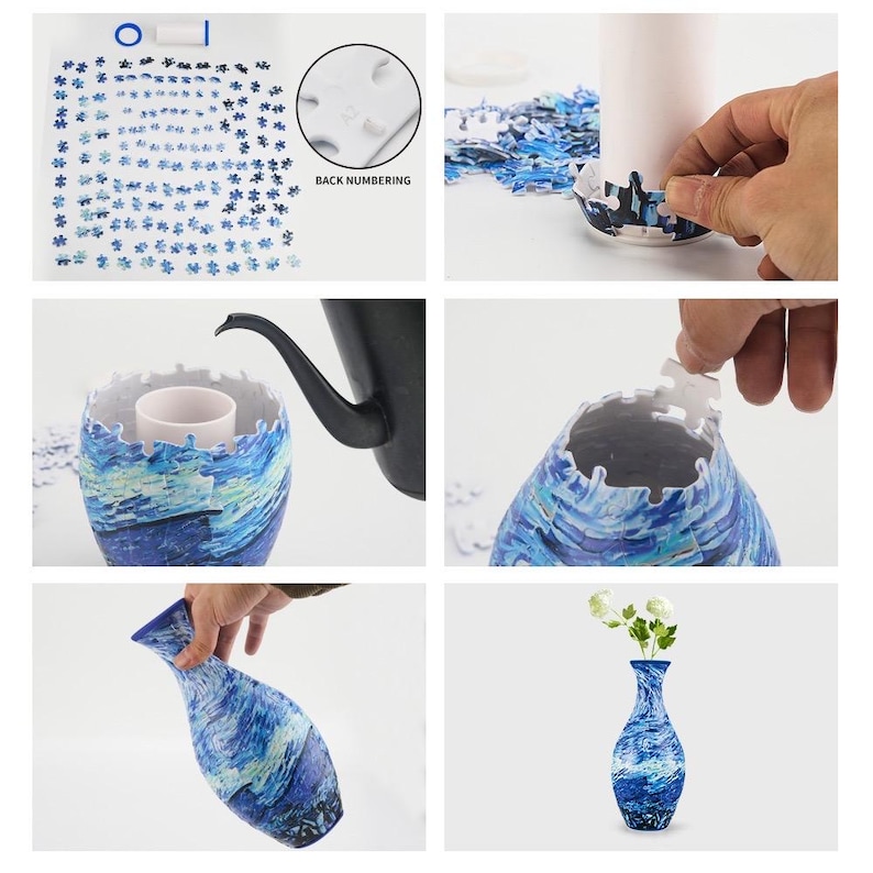 3D Lovely Blue Hummingbird Puzzle Vase, DIY 3D Jigsaw Flower Vase ...