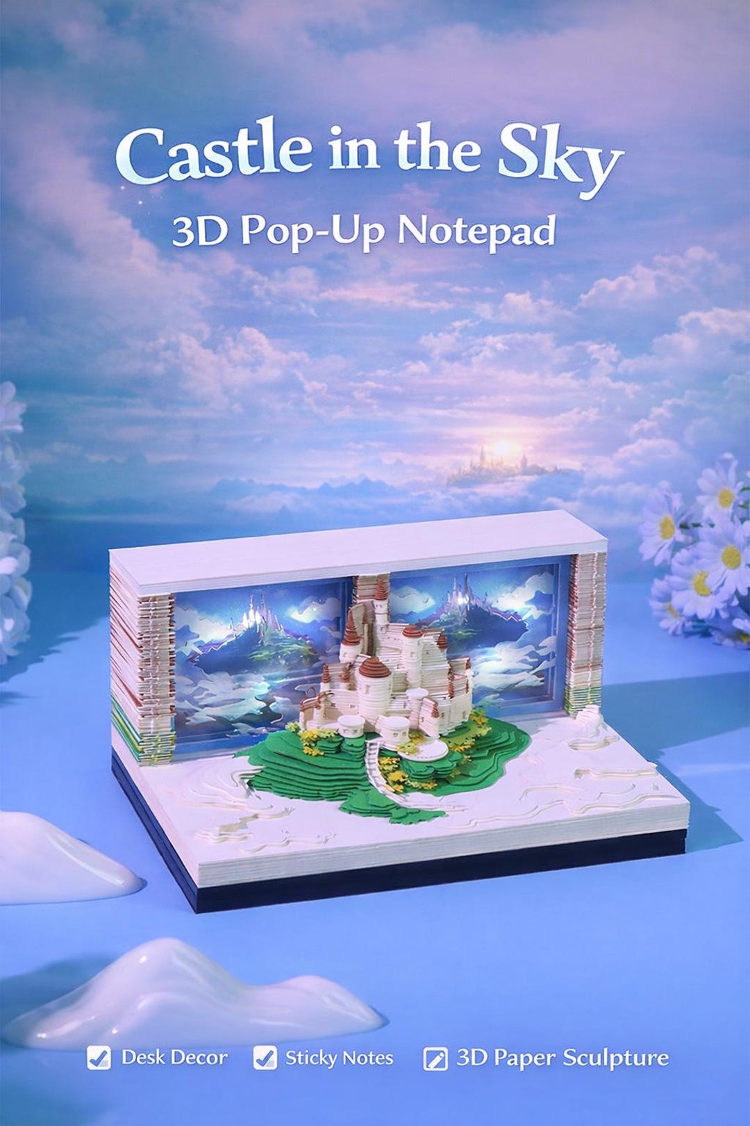 3D Castle in the Sky Pop-up Memo Pad, 3D Notes Pad, 3D Desk Decoration ...