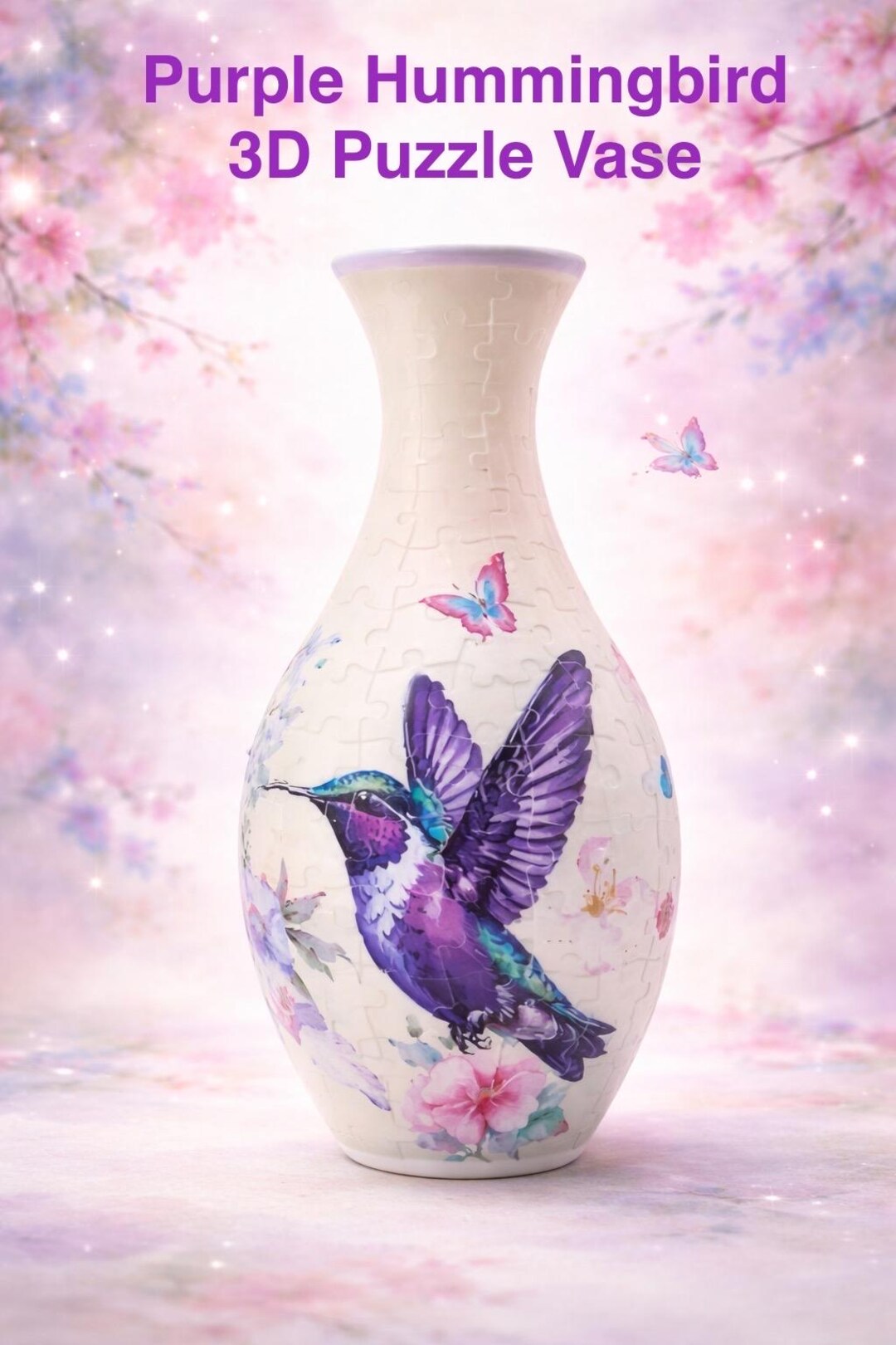 3D Purple Hummingbird Puzzle Vase, Modern Interlocking Flower Vase, DIY ...