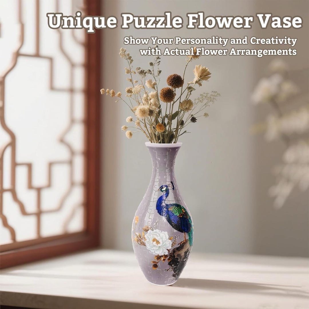 3D Elegant Peacock Puzzle Vase, DIY 3D Jigsaw Flower Vase, Modern House ...