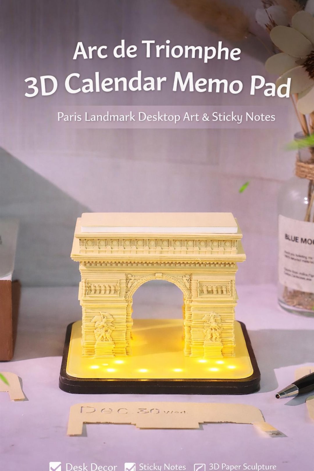 3D Arc De Triomphe Illuminated Pop-up Memo, Notes Pad, Desk Decoration ...