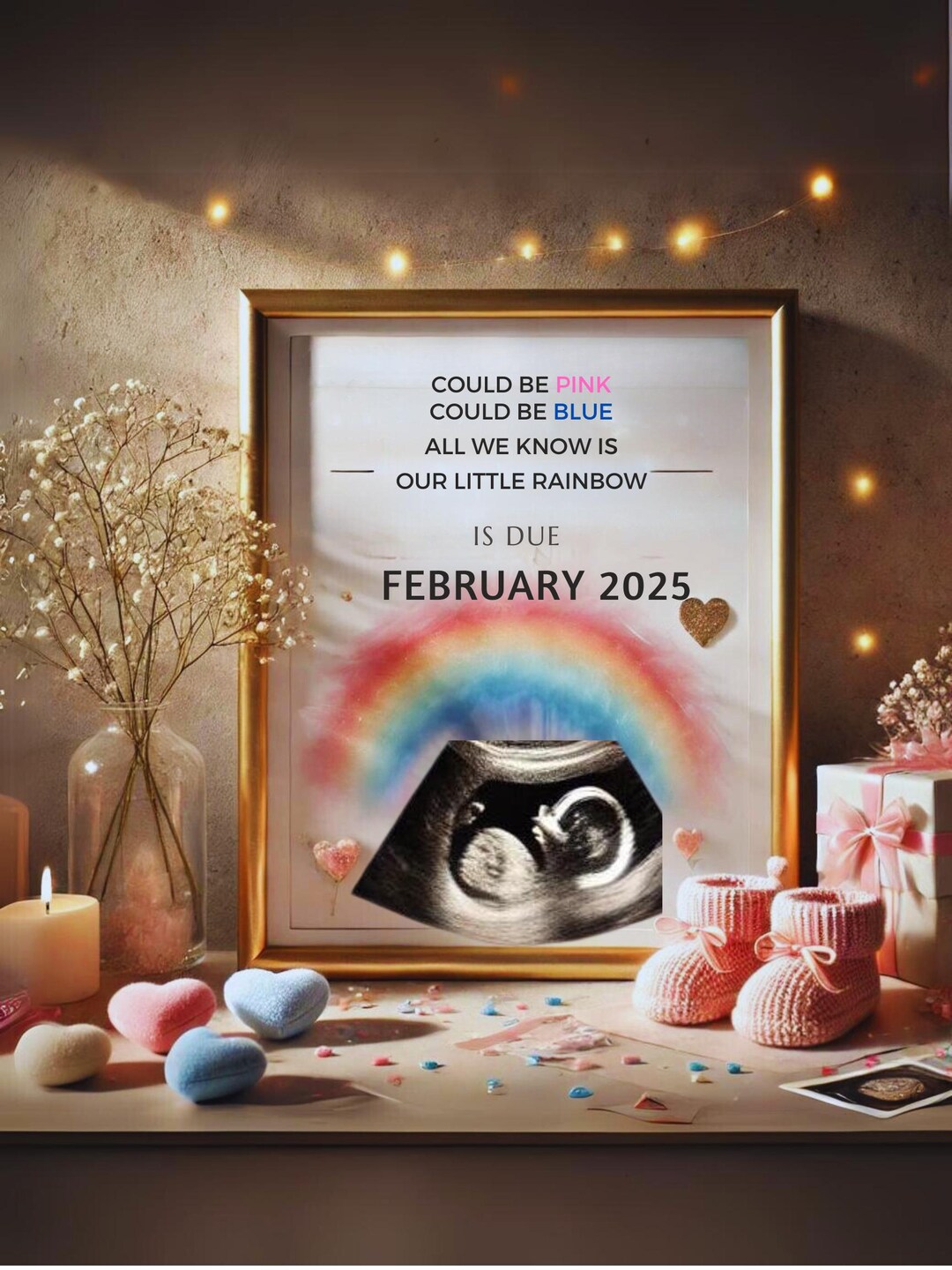 Rainbow Baby Announcement Template, Gender Neutral Baby Reveal ...