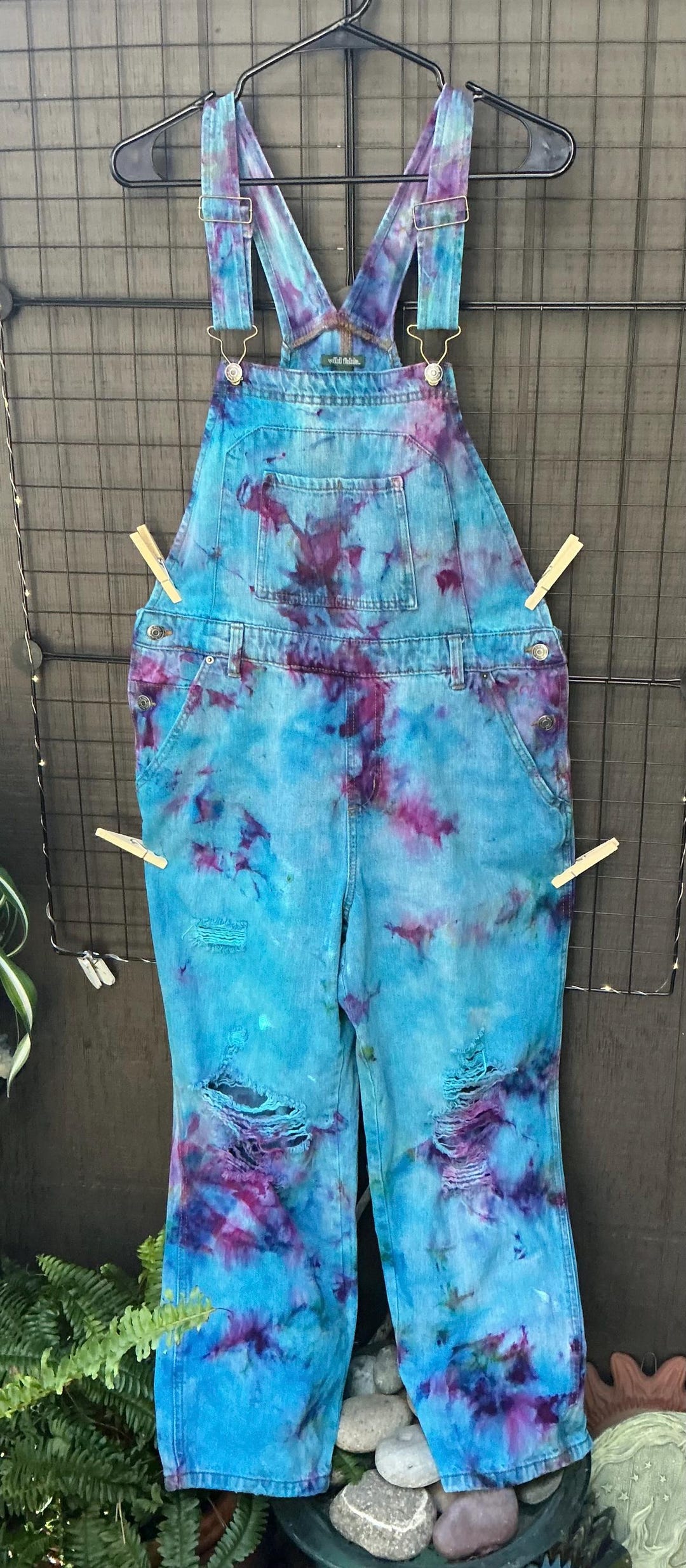 Ice Tie Dye Distressed Denim Overalls Wild Fable Brand Size L. Ice Tie ...