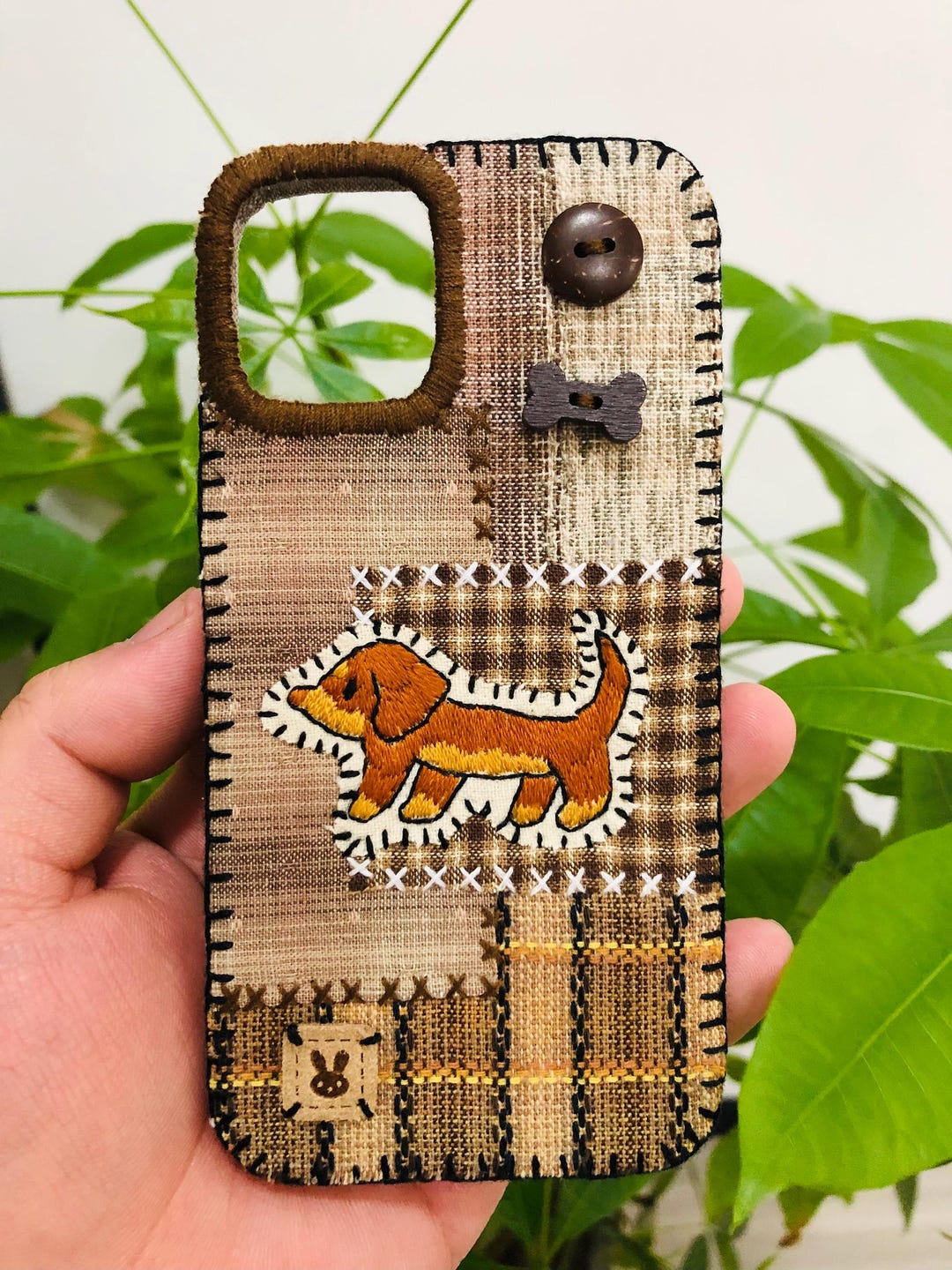 Embroidered iPhone Case,handmade Cute Dog Fabric Phone Case,fabric ...