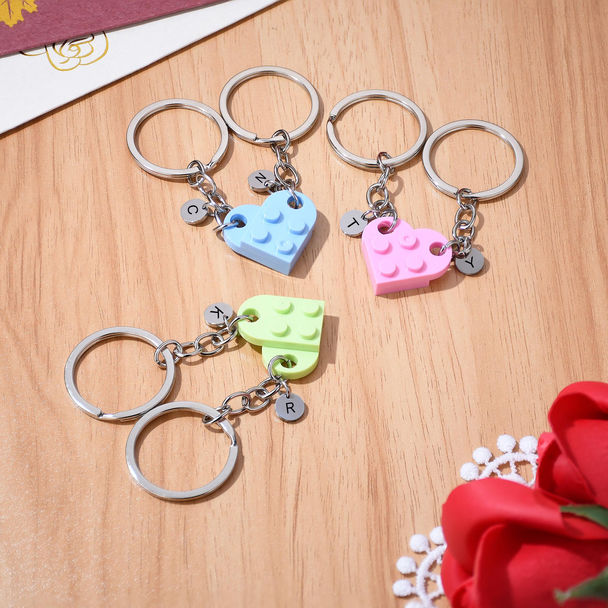 Custom Lego Heart Keychain, Initial Keyring, Matching Keychains, Couple ...