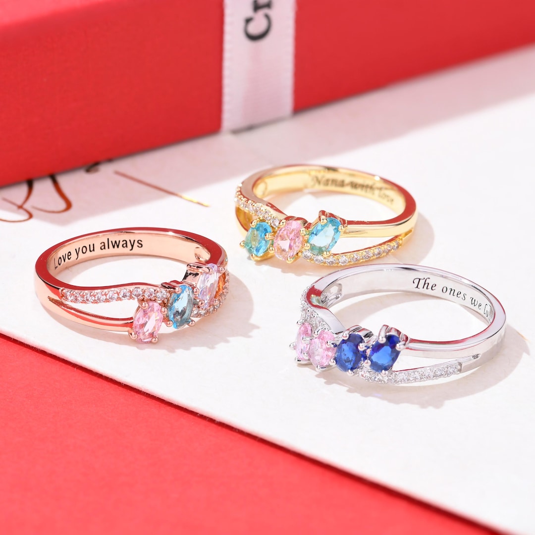 Personalized Birthstone Ring, Dainty Rings for Women, Mother Daughter ...