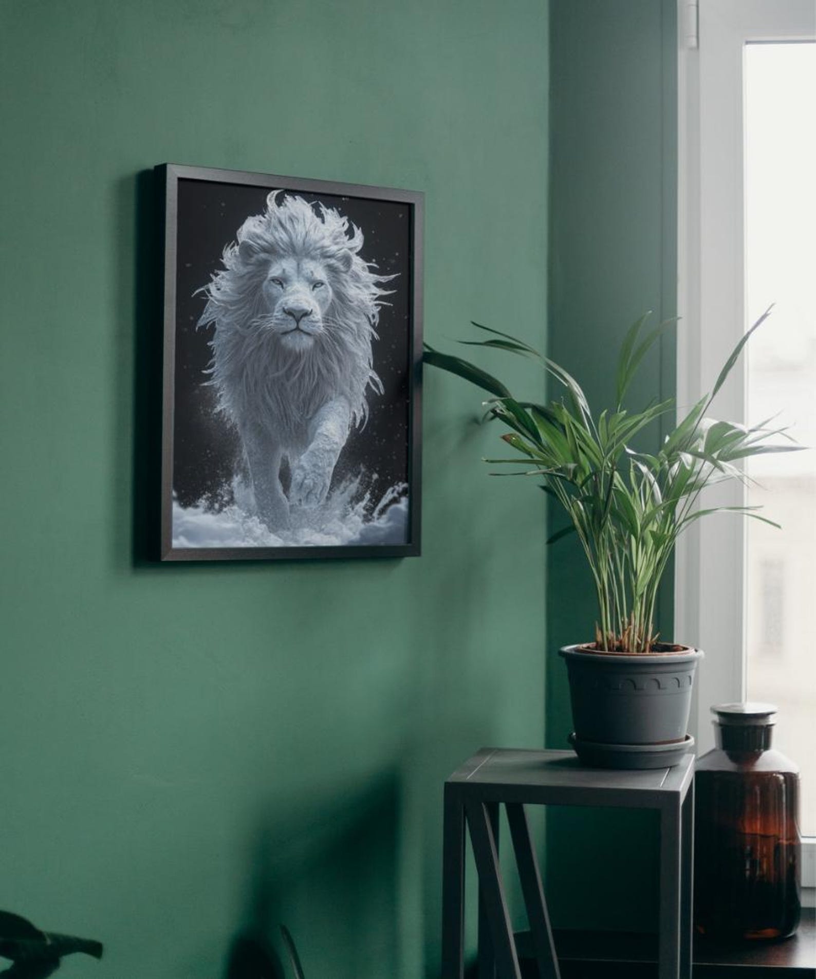 Lion Posters, White Lion Wall Art, Snowy Landscape Wildlife Decor ...