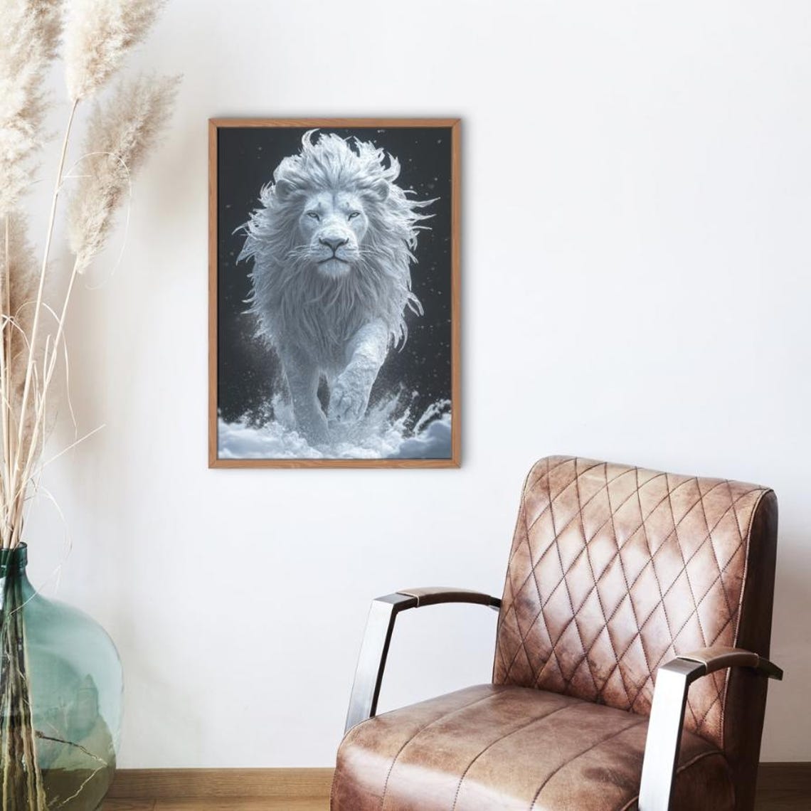 Lion Posters, White Lion Wall Art, Snowy Landscape Wildlife Decor ...