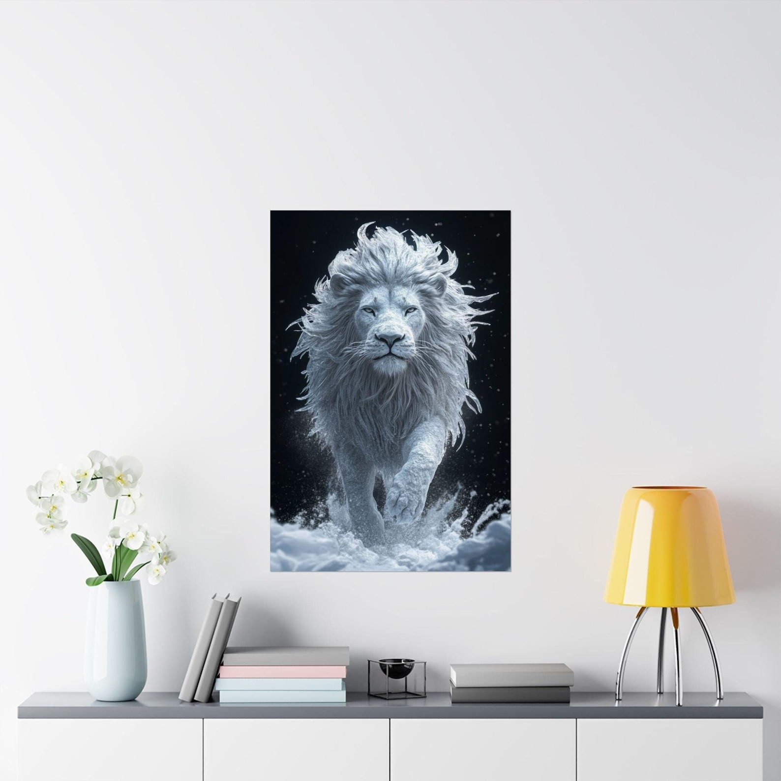 Lion Posters, White Lion Wall Art, Snowy Landscape Wildlife Decor ...