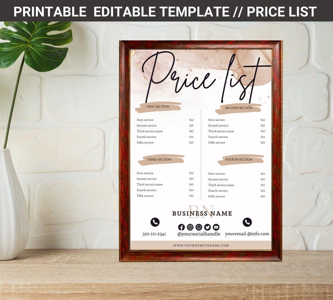 Editable Business Price List , Price Sheet, List Price for Business ...