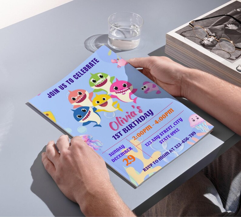 Editable Baby Shark Invite Card, Shark Birthday Party Invitation ...