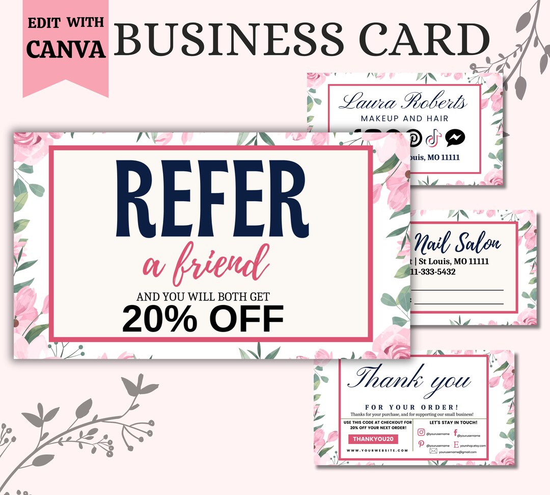 Editable Floral Referral Card Design , Bespoke Business Card ...