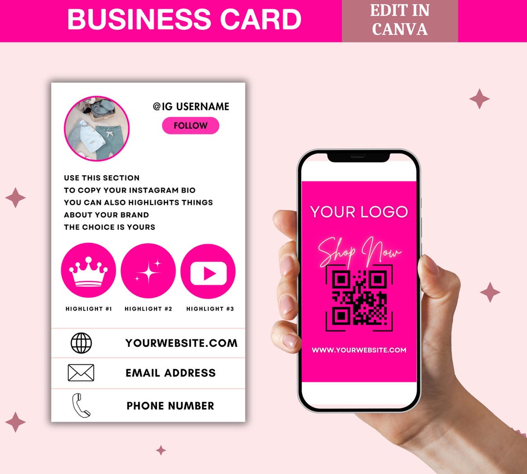 Editable Instagram Business Cards, Digital Business Card Design, IG ...