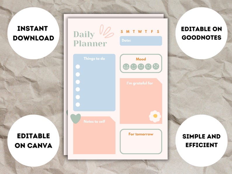Daily Planner Printable Editable Canva Template Editable on Goodnotes ...