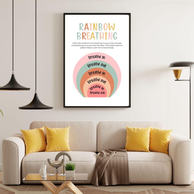 Rainbow Breathing Poster, Calming Corner, Grounding Techique, Self Care ...