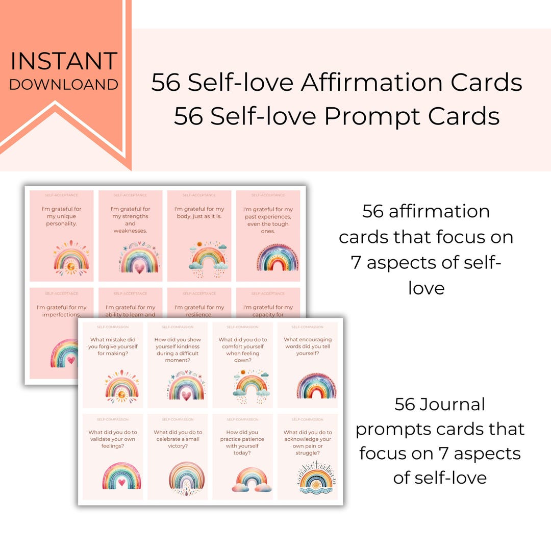 112 Printable Self-love Cards | Affirmations & Journal Prompts ...