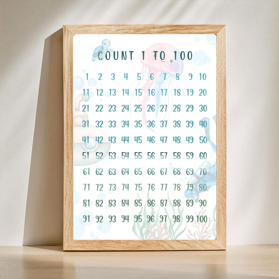 Numbers 1-100 Chart, Ocean Theme Classroom Wall Art, Hundred Chart ...