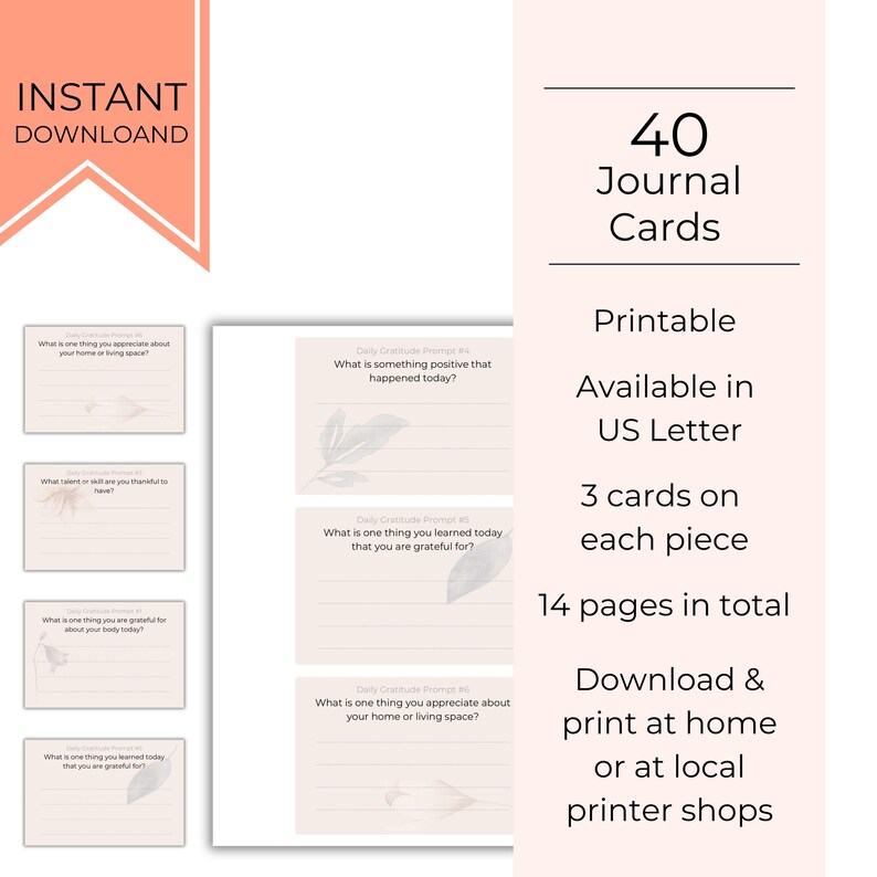 40 Gratitude Journal Prompts | Printable Cards | Daily Gratitude ...