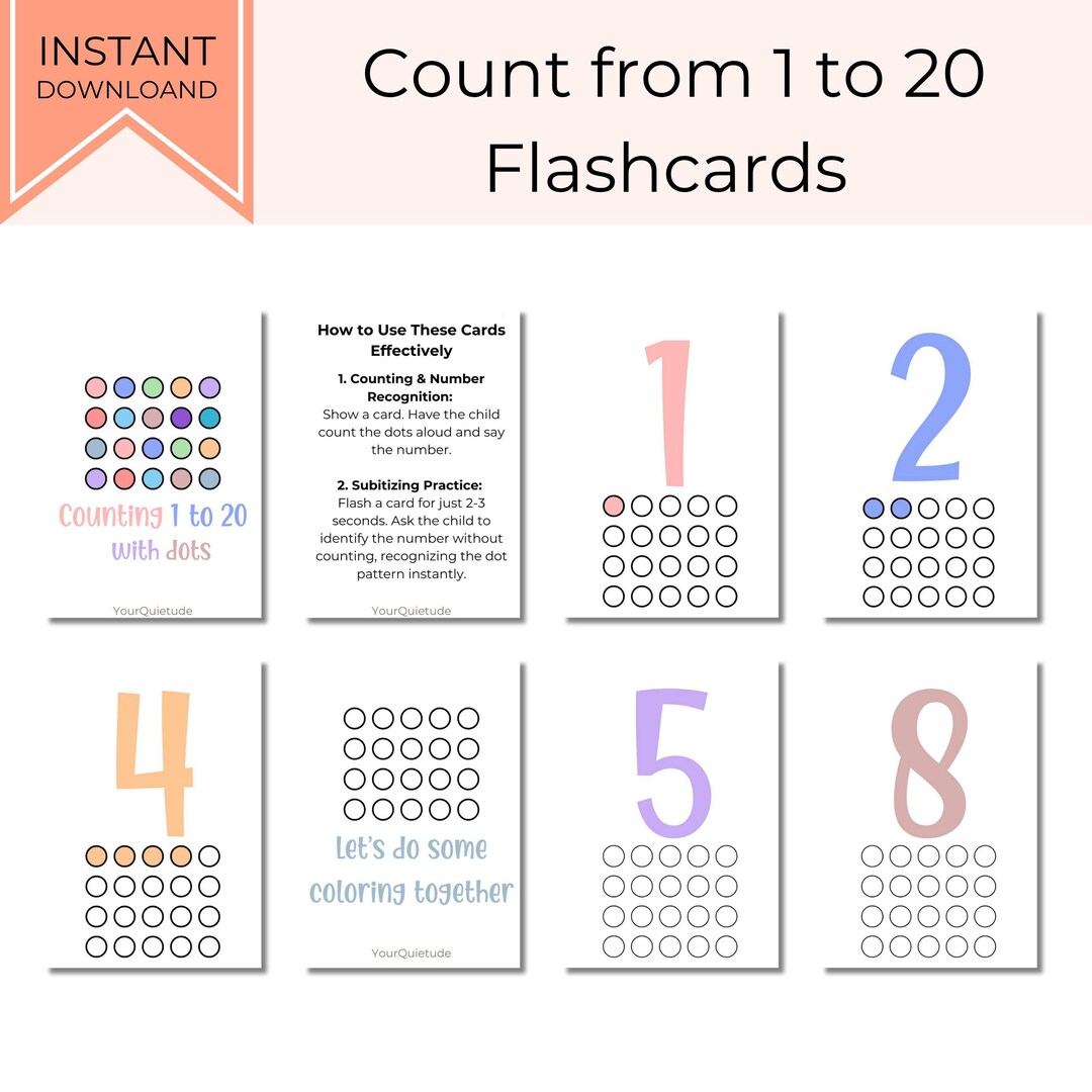 Counting Flashcards 1-20, Subitizing Cards With Dots, Number ...