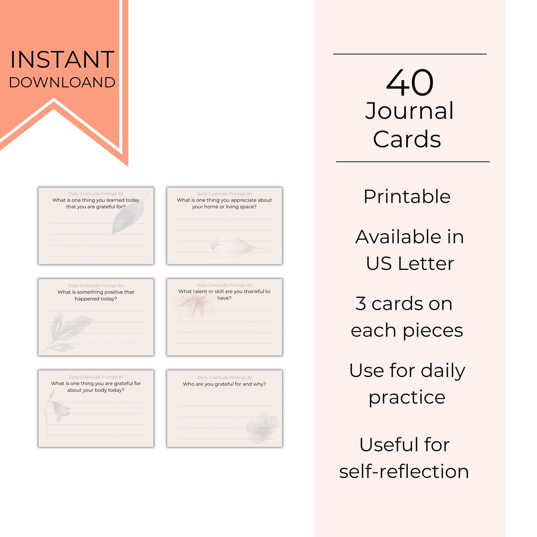 40 Gratitude Journal Prompts | Printable Cards | Daily Gratitude ...