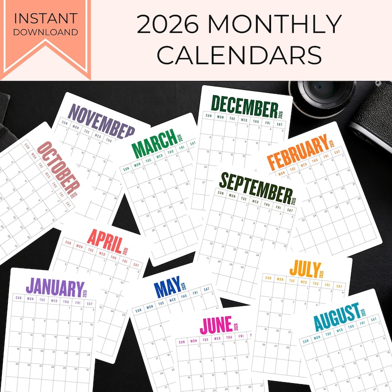 2026 Rainbow Monthly Calendar: Printable A2 A3 A4 Letter Sizes (digital ...