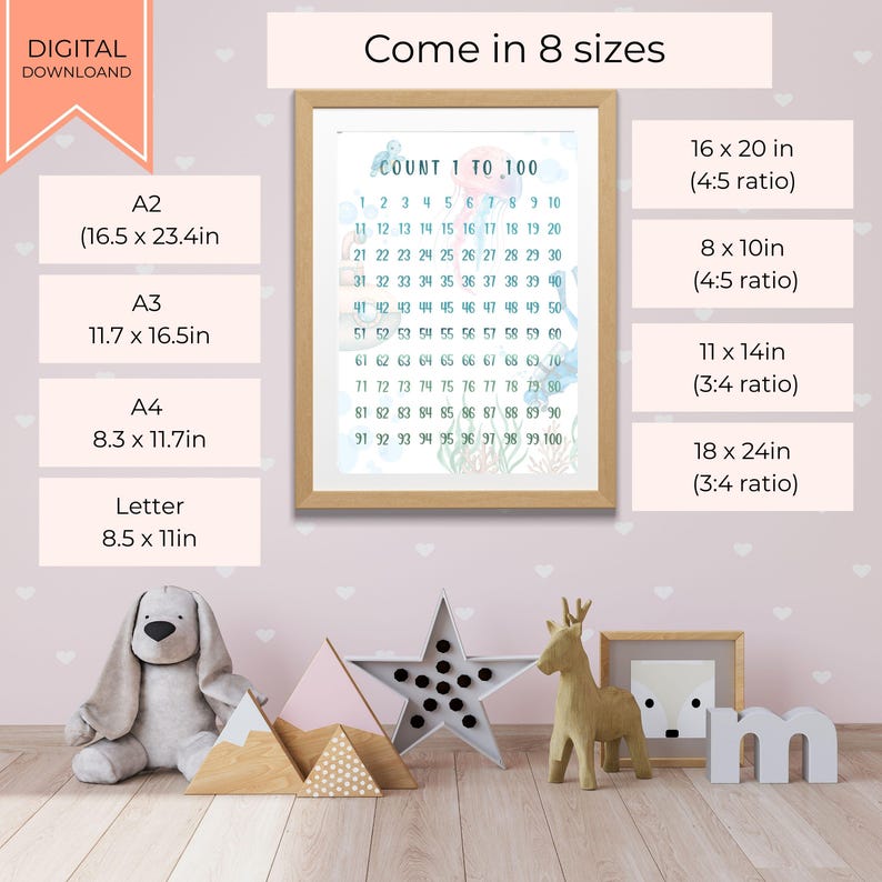 Numbers 1-100 Chart, Ocean Theme Classroom Wall Art, Hundred Chart ...