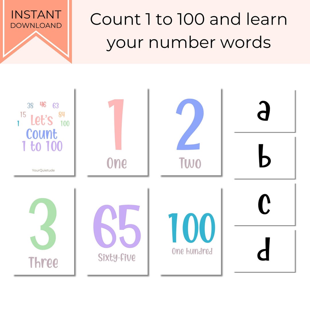 Numbers 1-100 Flashcards, Learn Number Words, Preschool Printable ...