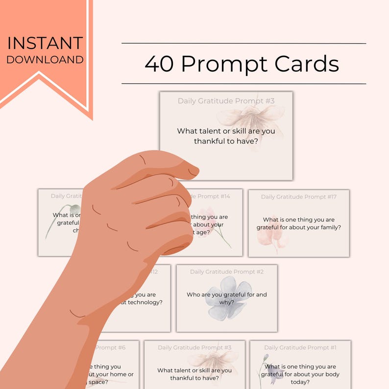 40 Gratitude Prompt Cards | Printable Gratitude Cards | Daily Gratitude ...