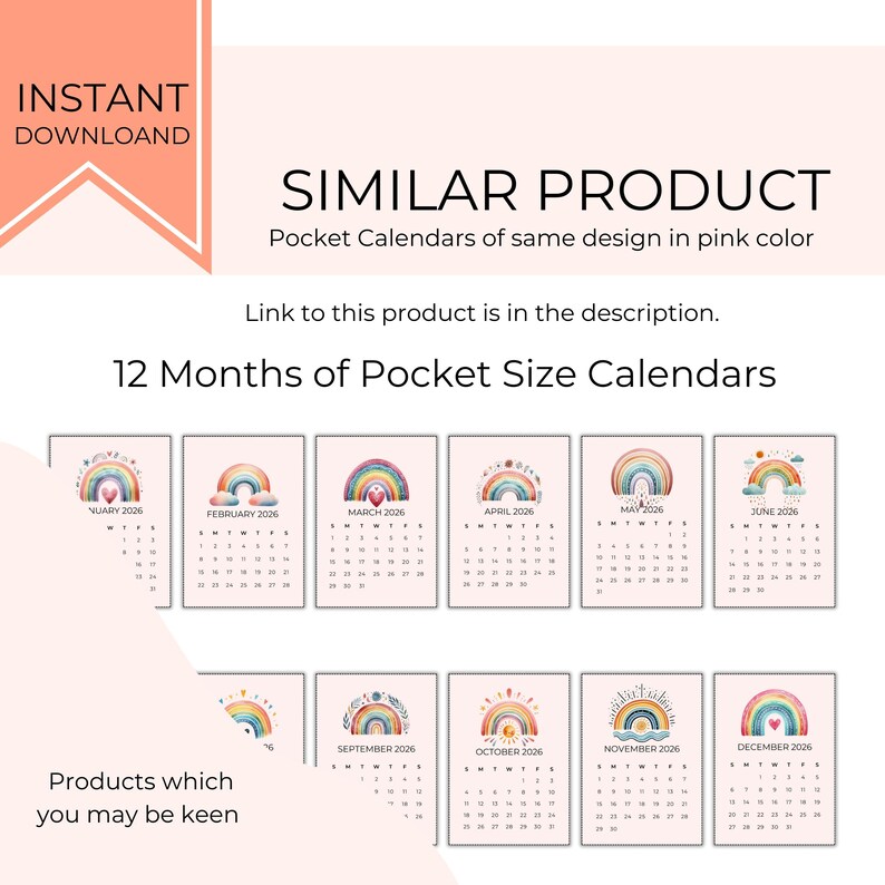 2026 Pocket Calendar Printable: Rainbow Design (PDF Download) - Etsy