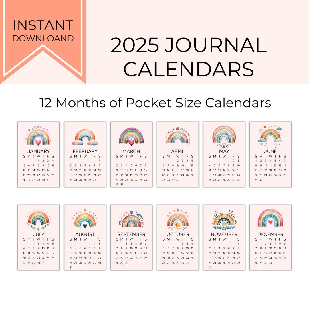 2025 Pocket Calendar Printable | Minimalist Calendar | Rainbow Calendar ...