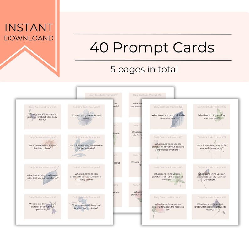 40 Gratitude Prompt Cards | Printable Gratitude Cards | Daily Gratitude ...