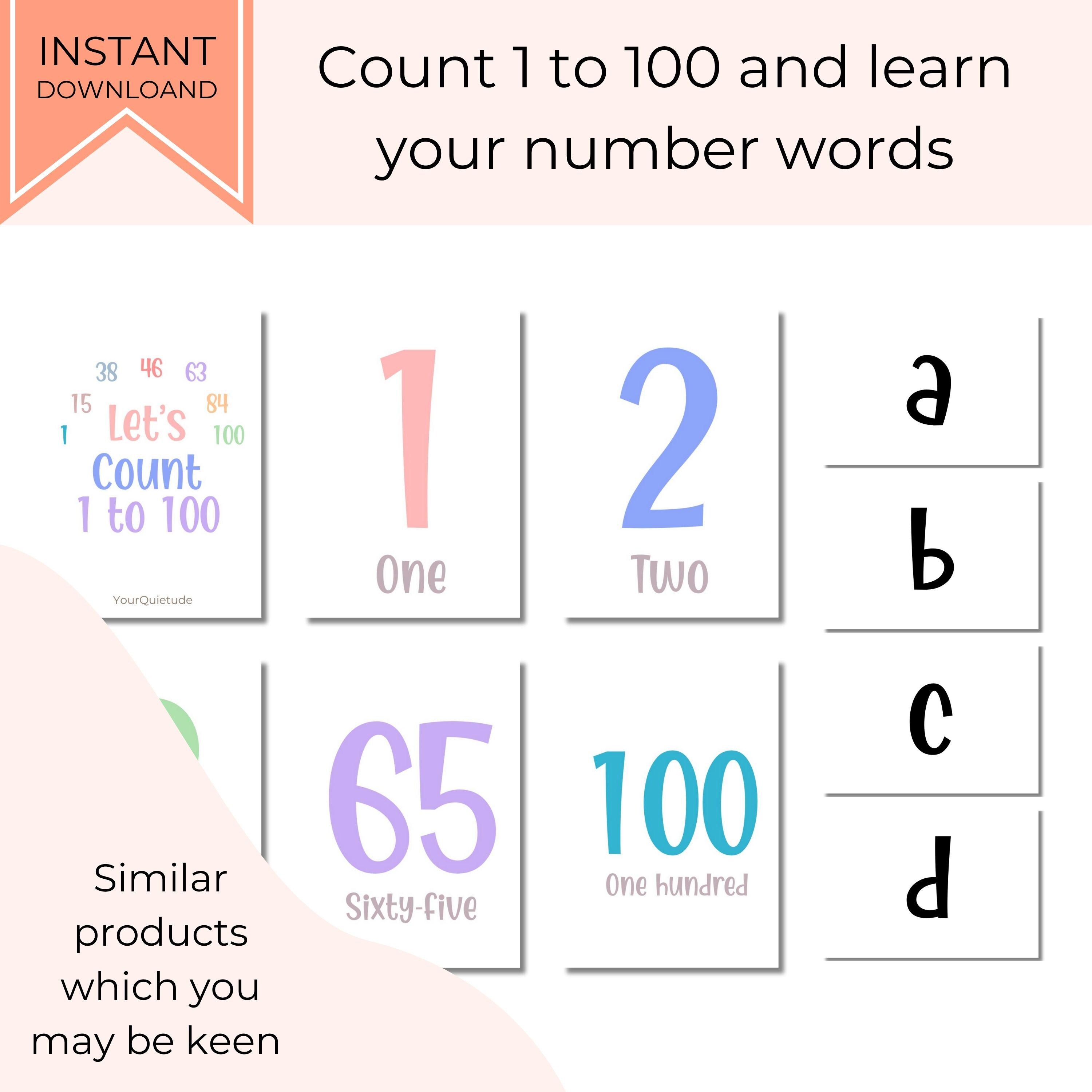 Numbers 1-100 Chart Poster, Plain Counting to 100 Wall Art, Minimalist ...