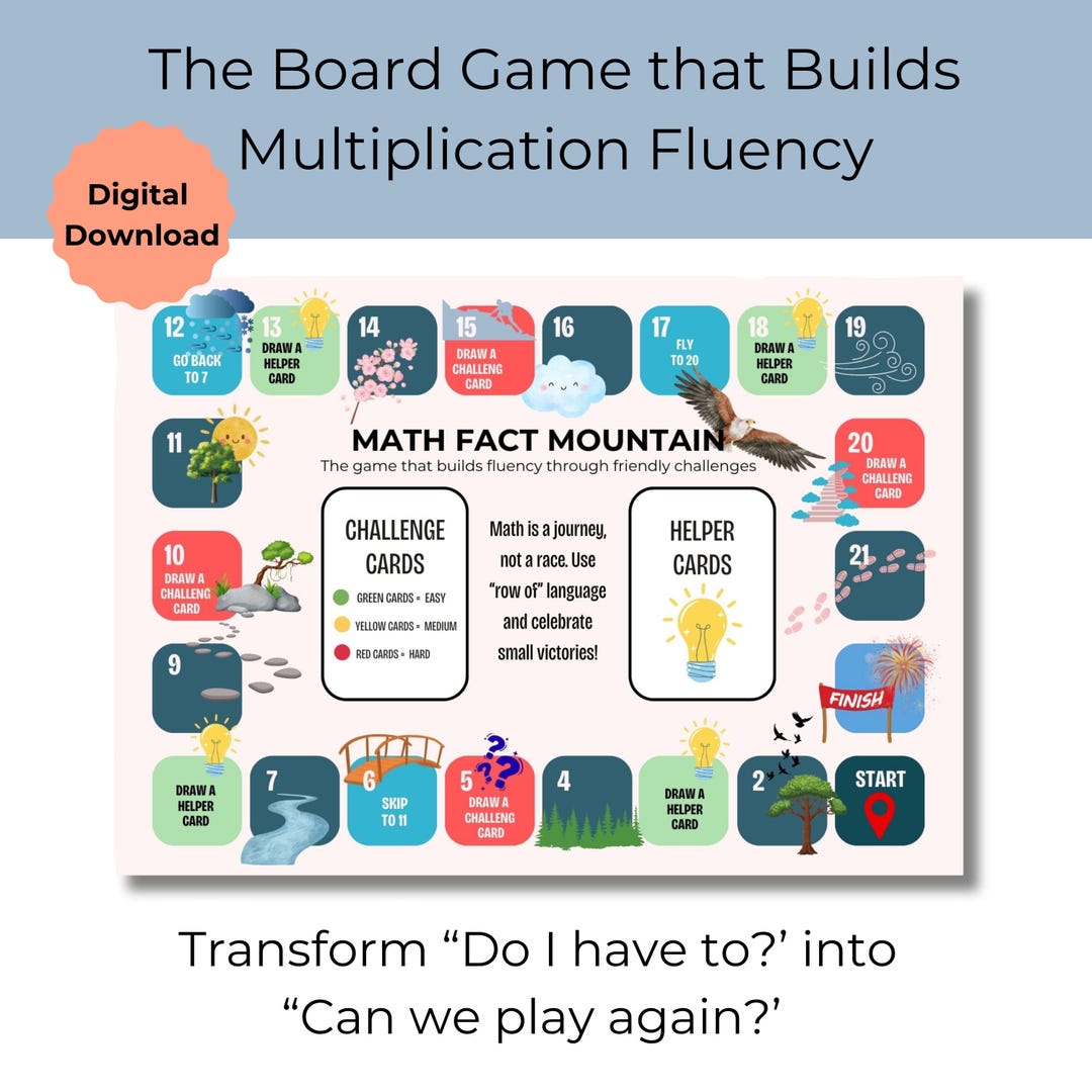 Multiplication Board Game • Math Fact Mountain • Printable Math Game ...