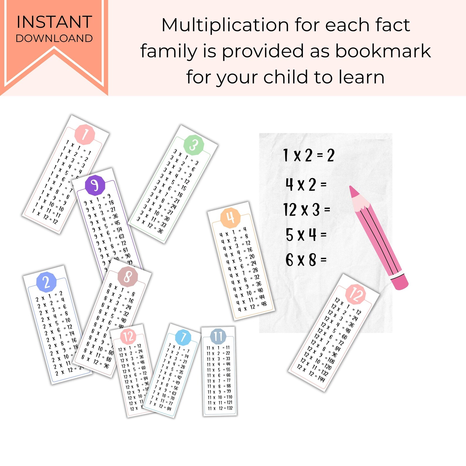 Multiplication Mastery Kit, Times Table Chart & Bookmark Set, Math Wall ...