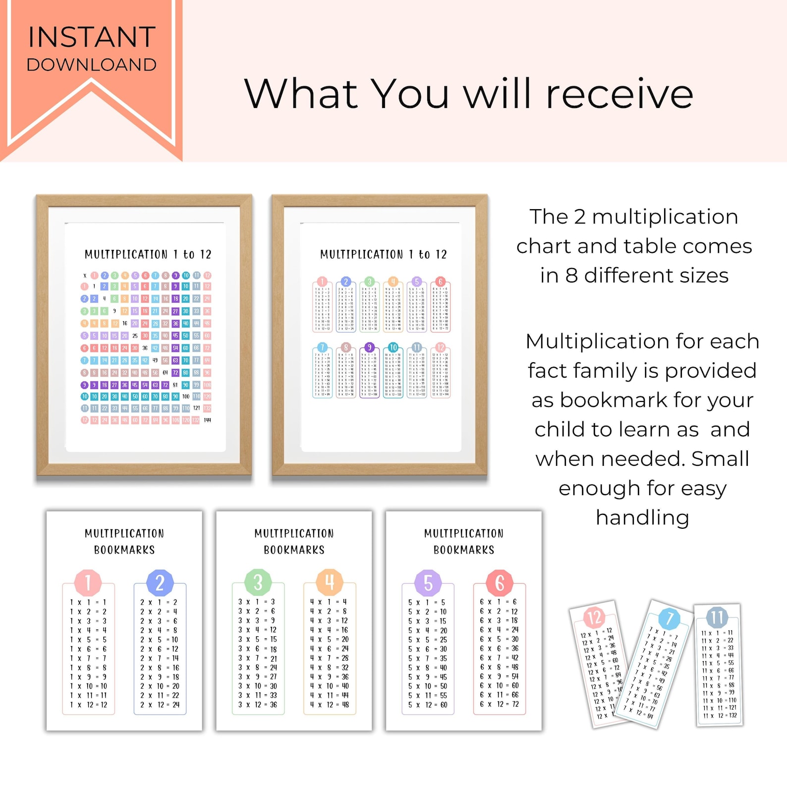 Multiplication Mastery Kit, Times Table Chart & Bookmark Set, Math Wall ...