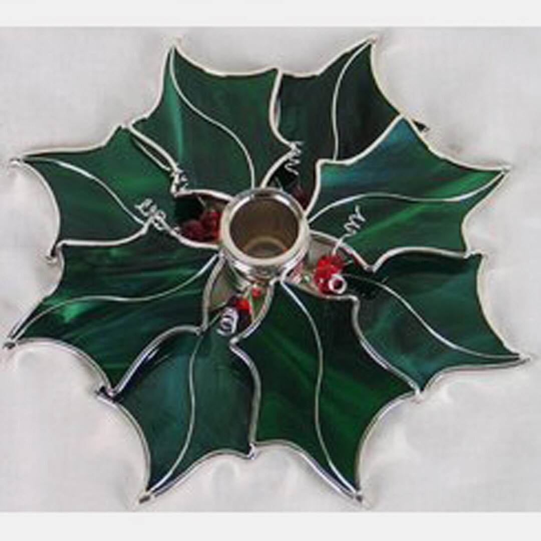 Stained Glass Christmas Holly and Berries Taper Candle Holder Lead Free ...
