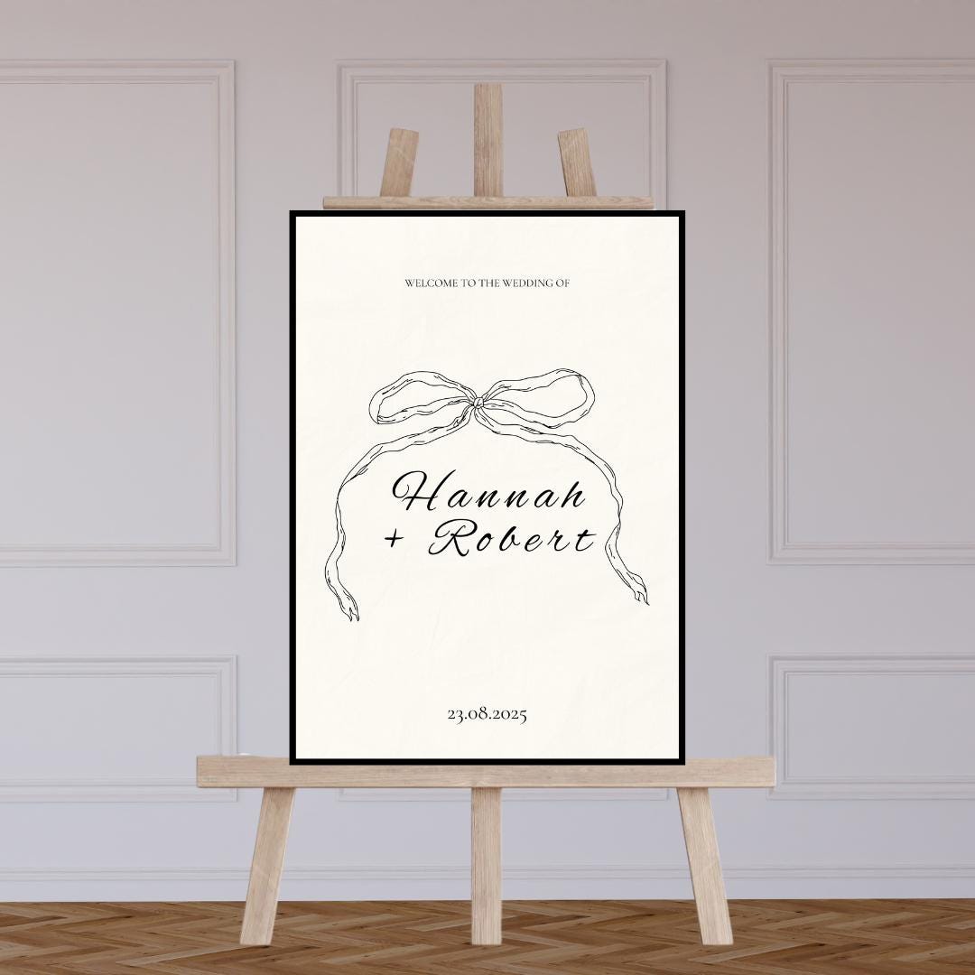 Wedding Welcome Sign Template Old Money Bow Scribble Illustration Sign ...
