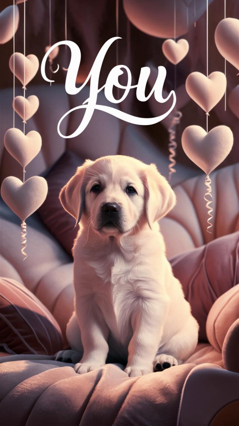 Elegant Snow-white Labrador Mobile Screen Saver With Heart Balloons - Etsy