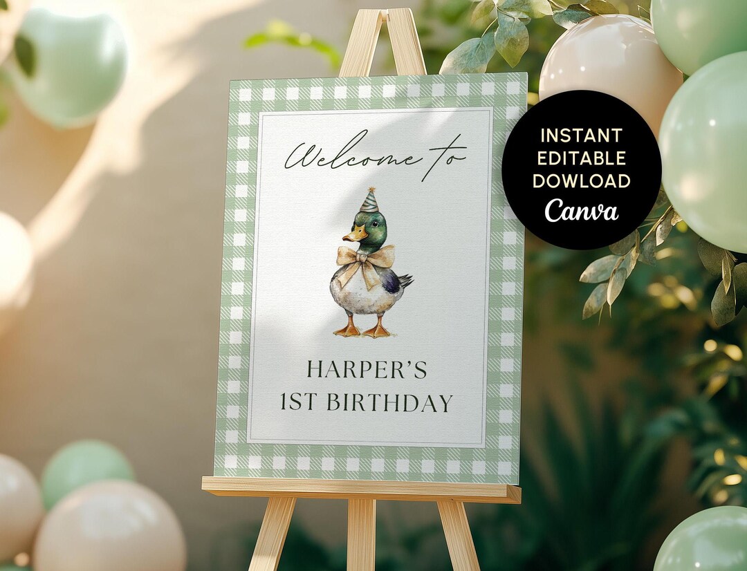 One Lucky Duck Welcome Sign, Duck Welcome Board Template, Mallard Theme ...