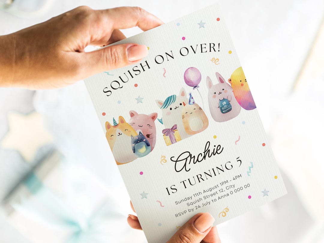 Squishmallow Birthday Invitation, Squish, Squishy Mallows Theme Party ...