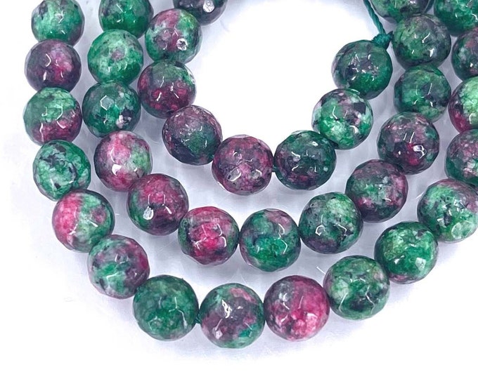 8mm Faceted Natural Ruby Zoisite Stone Round Beads 15 Inch Strand ...